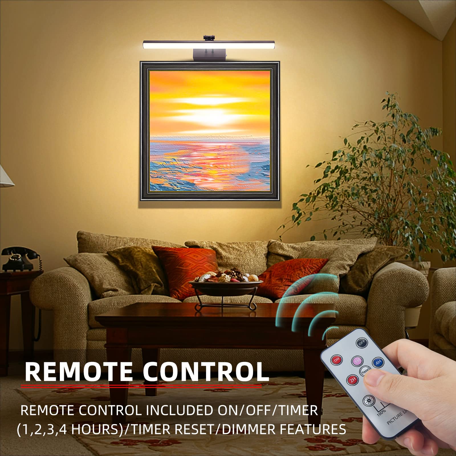 Wireless Picture Light,Remote Picture Light Dimmable and Timer,Battery ...