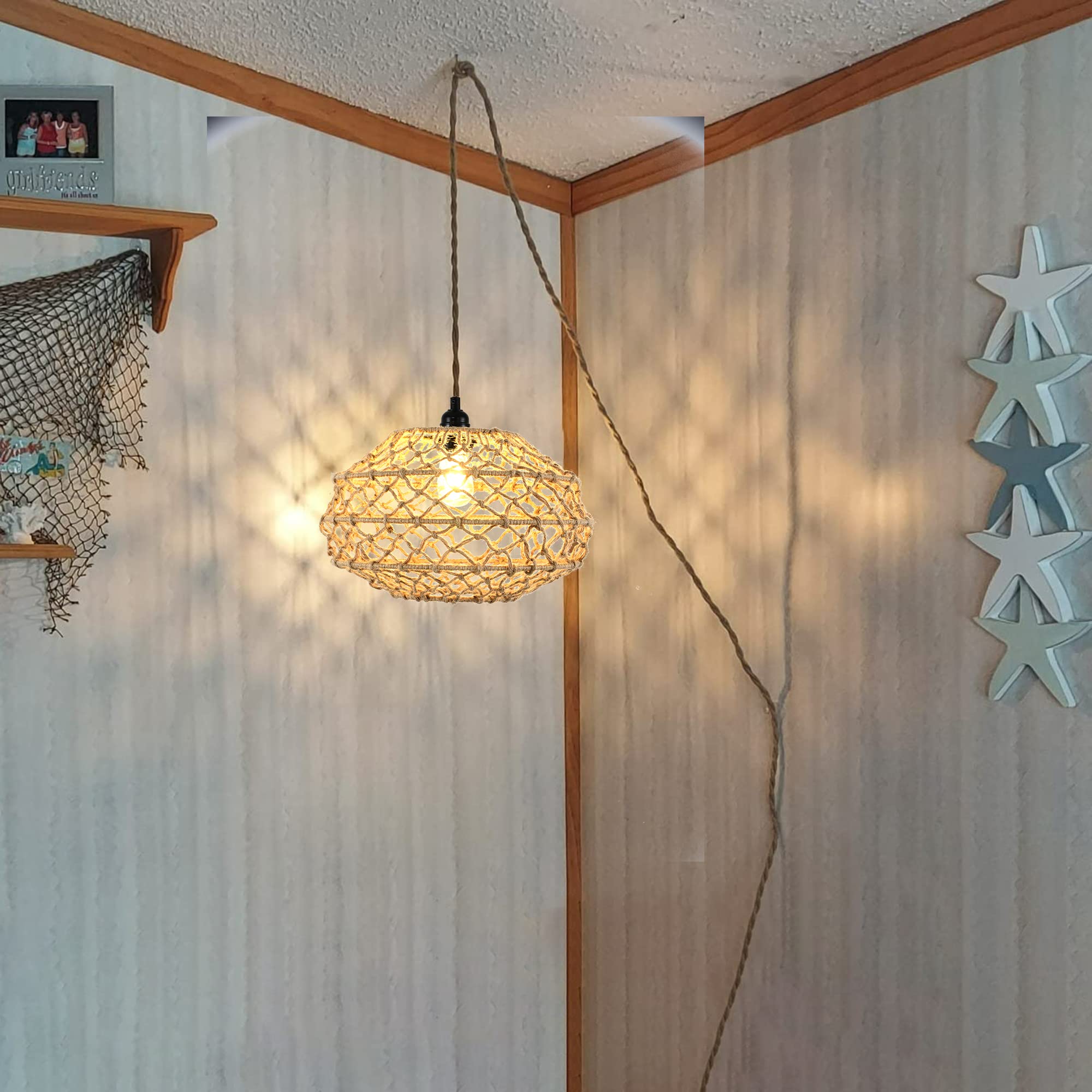 XININSUN Plug in Pendant Light,Macrame Hanging Lamp Shade Hanging ...