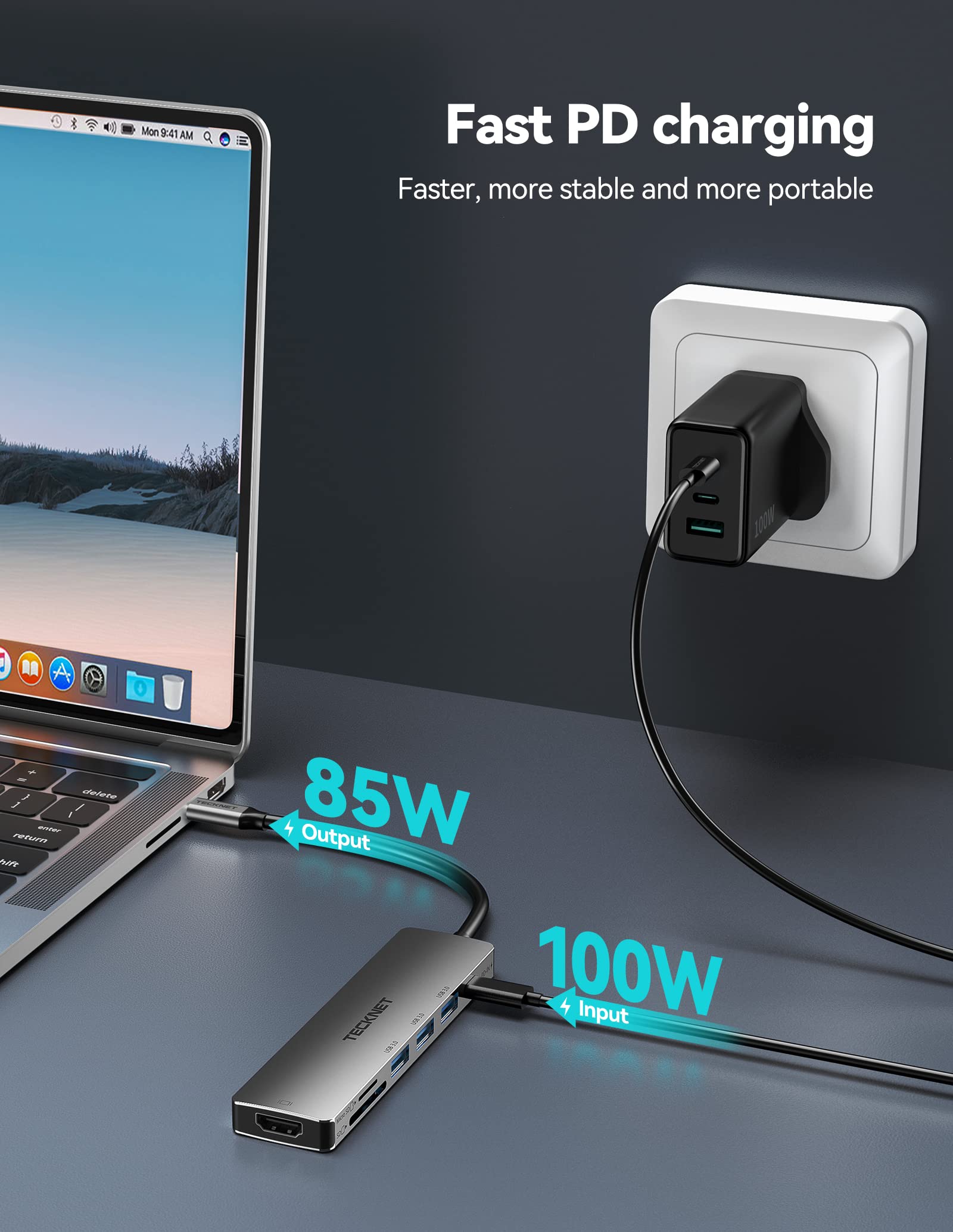 Snapklik.com : TECKNET USB C Hub, 7 In 1 USB C Multiport Adapter