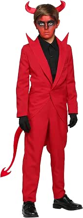 Amazon.com: Red Devil Suit Costume for Kids - Tailcoat Jacket with ...