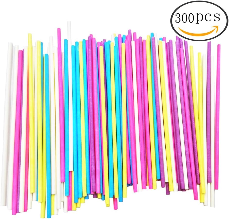 Amazon.com: 300 Count 6 Inch Papery Colored Lollipop Sticks 5 Colors ...