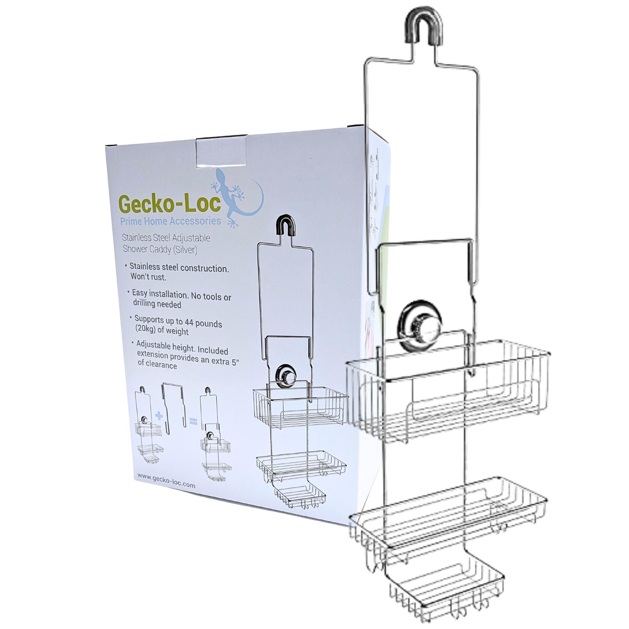 Amazon.com: Gecko-Loc Extra Long Adjustable Hanging Shower Organizer ...