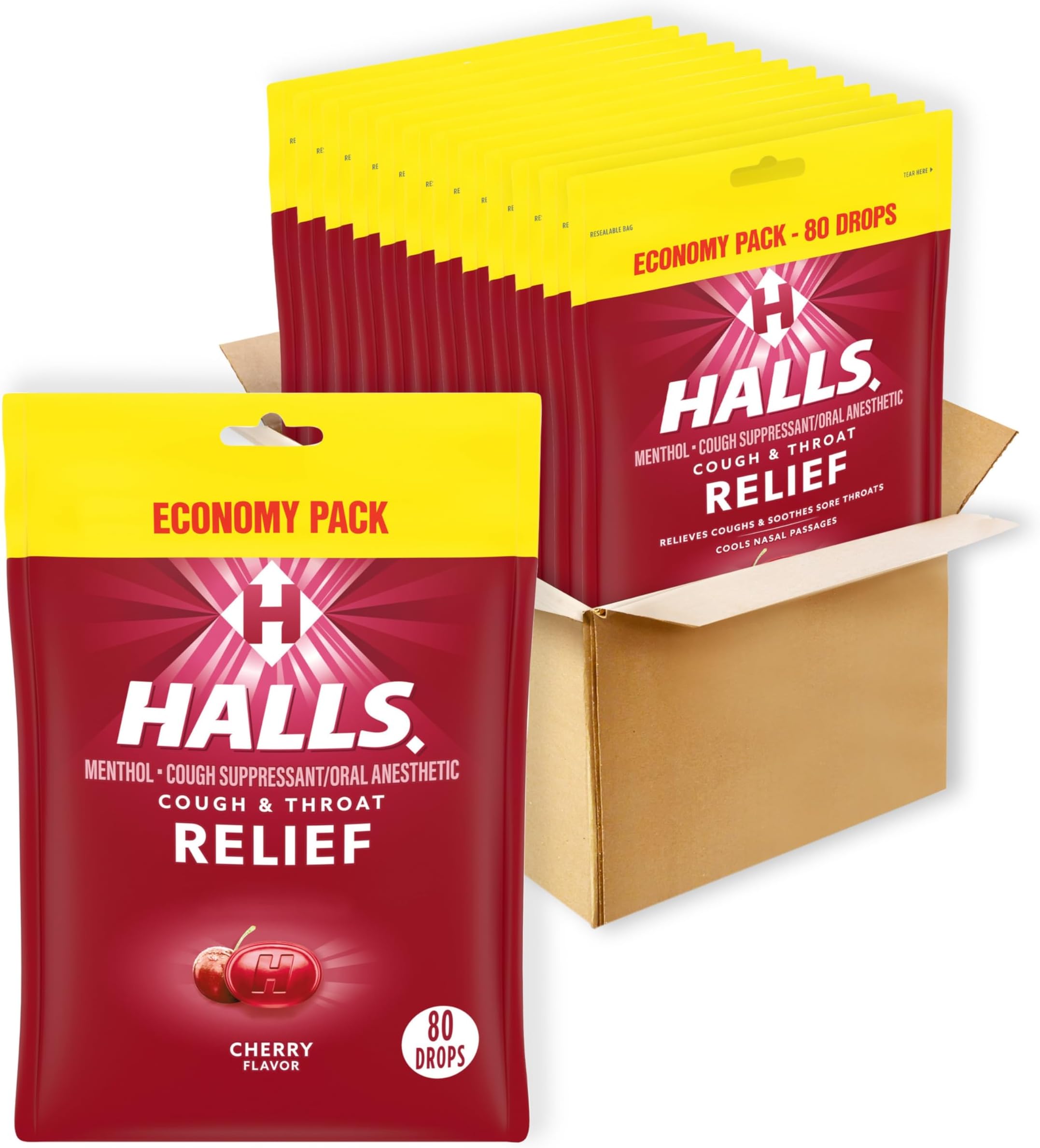 Amazon.com : HALLS Relief Cherry Cough Drops, 2 Value Packs of 200 ...