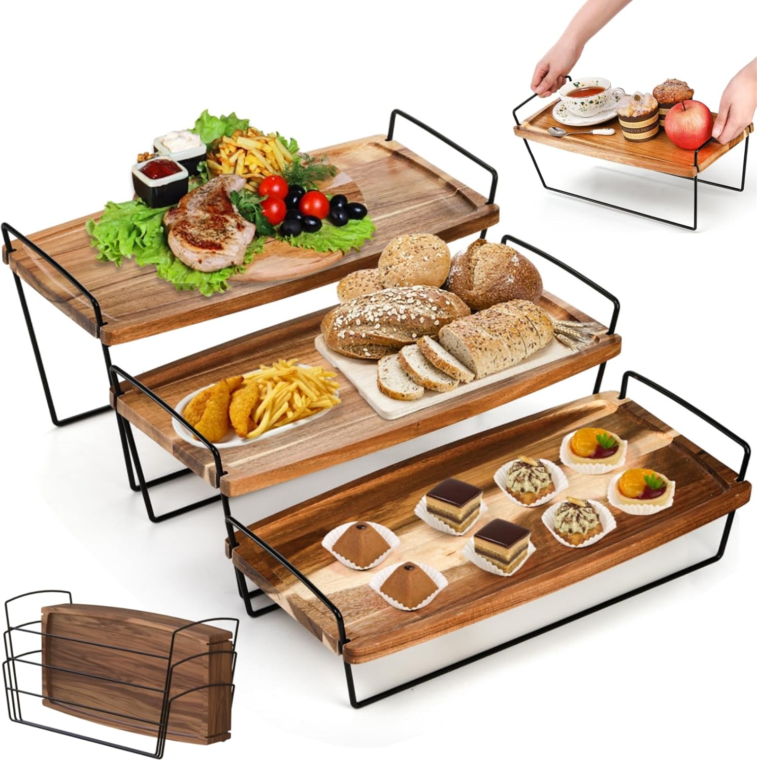Amazon.com: Eorbow 3 Tier Serving Tray, 16" Acacia Wood Cupcake Tower ...