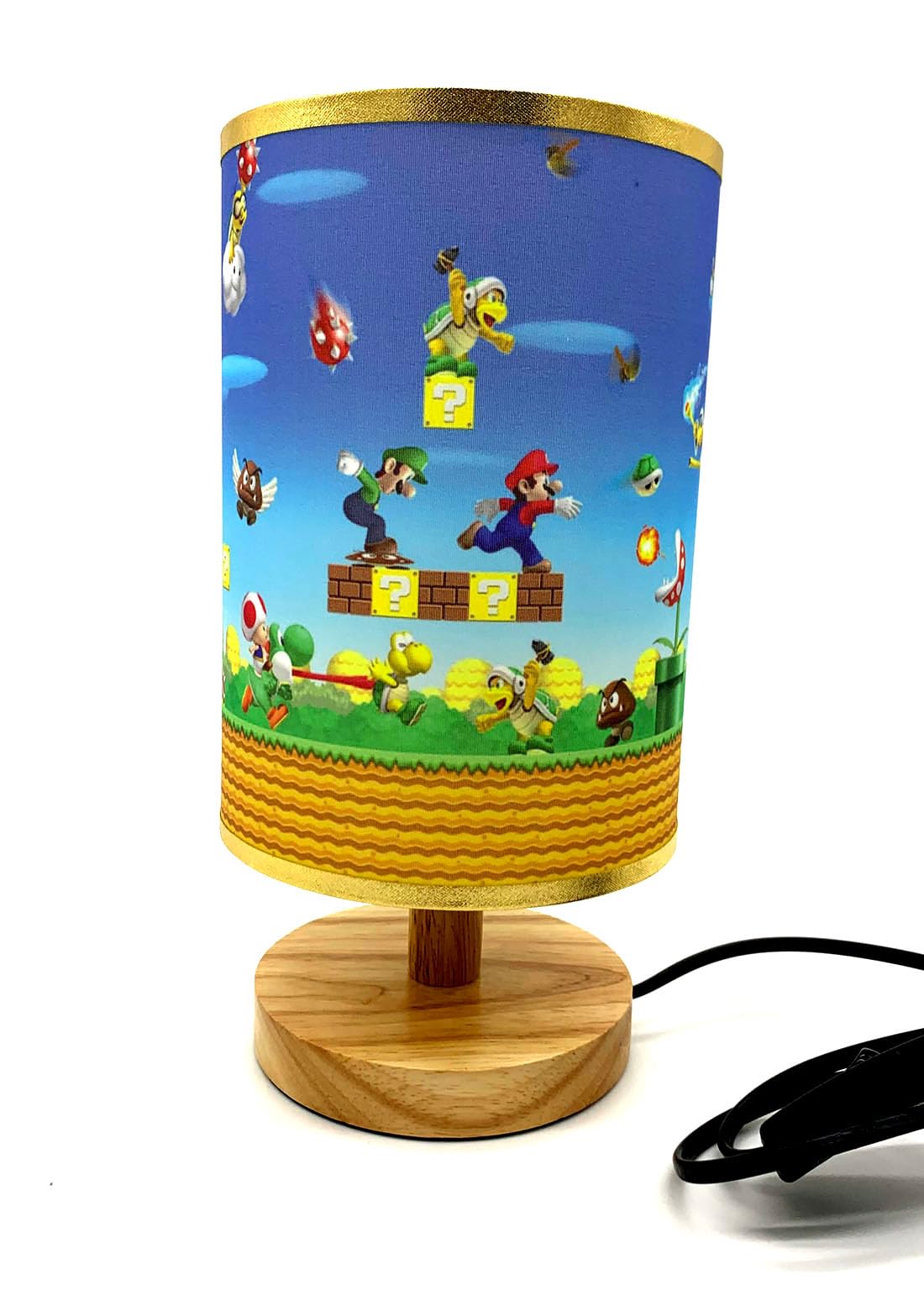 Table Lamp Mario Bedside Night Light Wood Base Room Decoration or Great ...
