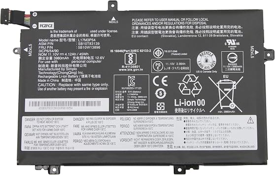 Amazon.com: FCZFCZ L17M3P54 Battery 45Wh 4120mAh Replacement for Lenovo ...