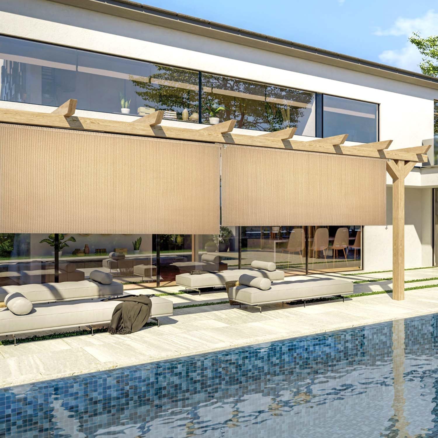 Amazon.com: Hanamako Outdoor Roller Shade with 95% UV Protection ...