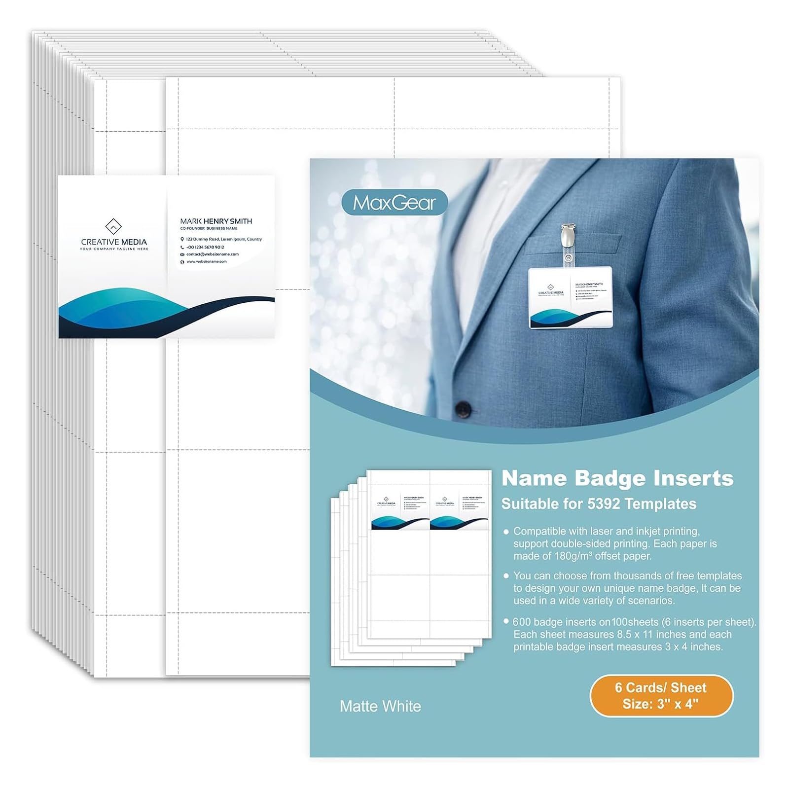 Amazon.com : MaxGear Name Badge Inserts Badge Labels, Printable Name ...