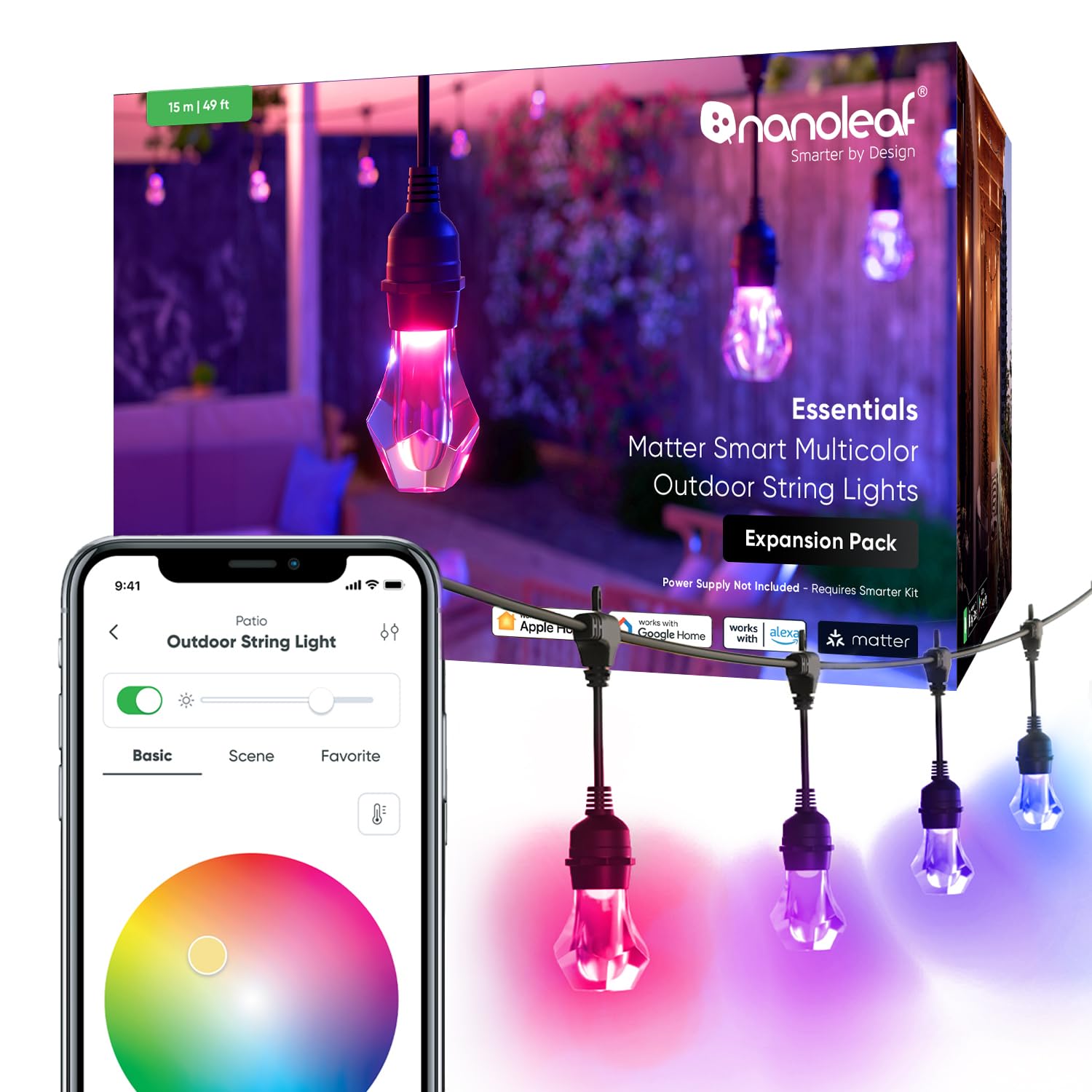 nanoleaf Matter Essentials, 15M Outdoor LED String Lights Expansion ...