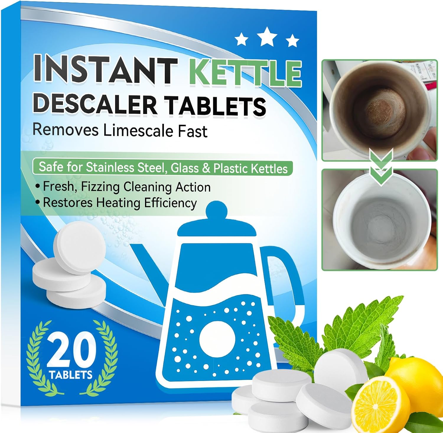 Amazon.com: JOYAONE Kettle Descaler Tablet, 20 Pack Kettle Cleaner ...