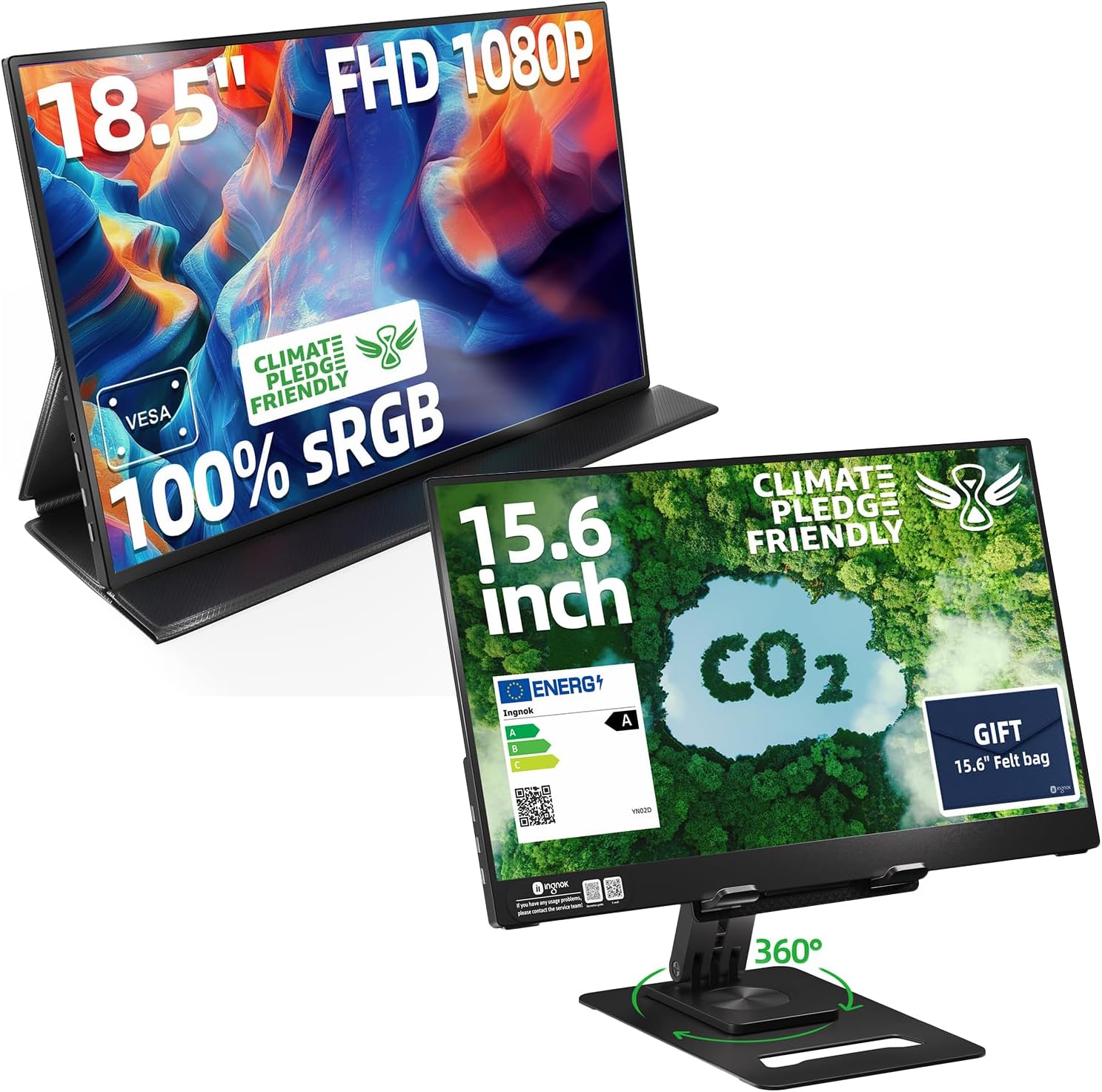 Amazon.com: Ingnok Dual Portable Monitor –15.6'' +18.5" 100% sRGB FHD ...