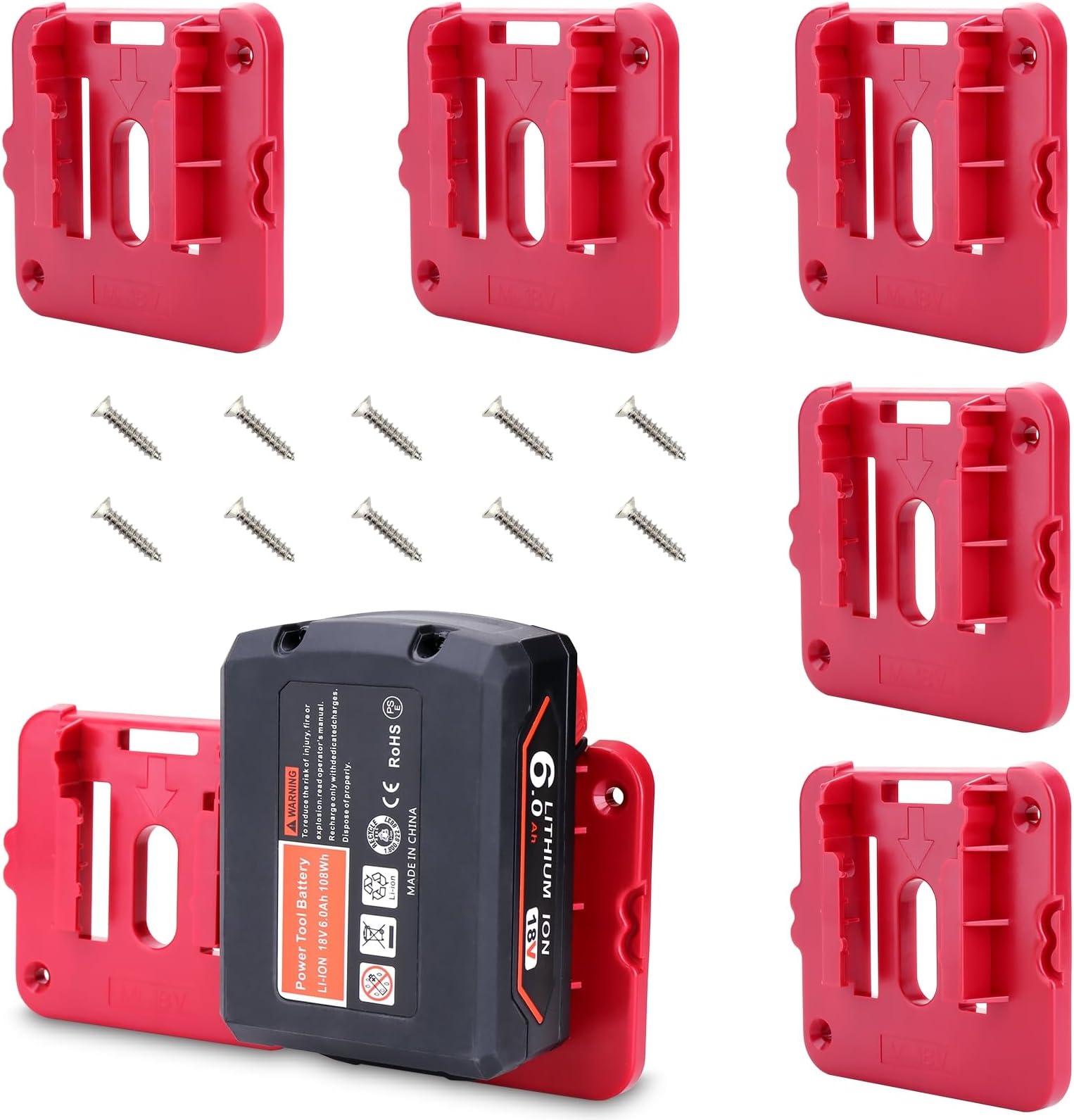 Amazon.com: KETTKEL 20pack Milwaukee M18 Battery Holder,Wall Mount 18v ...