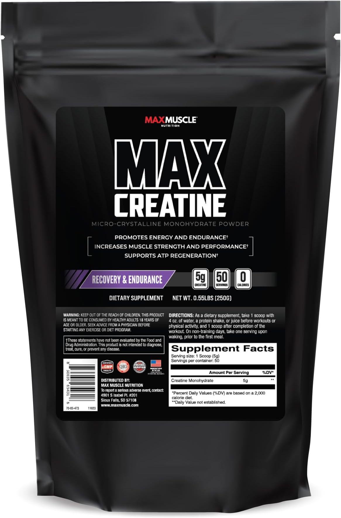 Amazon.com: Max Muscle Ultra Pure Creatine Monohydrate Powder 5000 mg ...