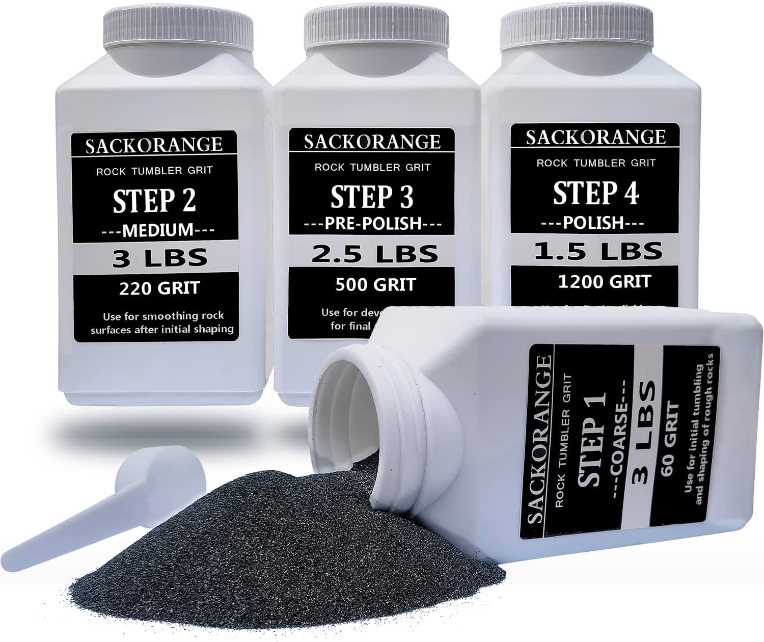 HDongany Rock Tumbler Grit Kit- 4 Steps Grit with Ceramic Filler and ...