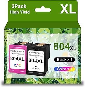 804XL Ink Cartridge Remanufactured Ink Cartridge Replacement for HP Ink 804 804XL Black and ...