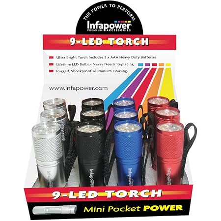 Infapower F006 9-Led Mini Pocket Torch - Pack of 12,Red,silver,black ...