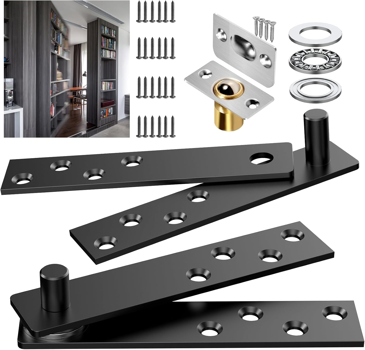 Medium Hidden Pivot Hinges - Heavy Duty 360° Rotation Kit for Secret ...