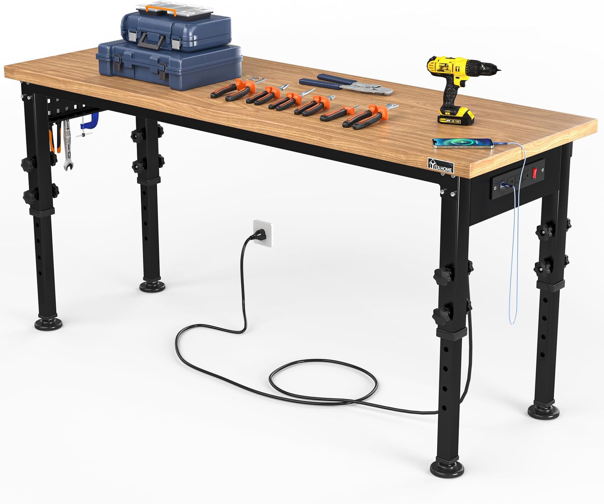 Amazon.com: VEVOR Adjustable Workbench, 72" L X 25" W Garage Worktable ...