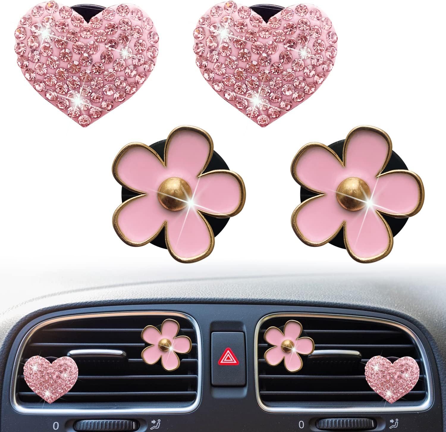 Amazon.com: Bling Heart & Daisy Air Vent Clips, 4 Pcs Pink Heart ...