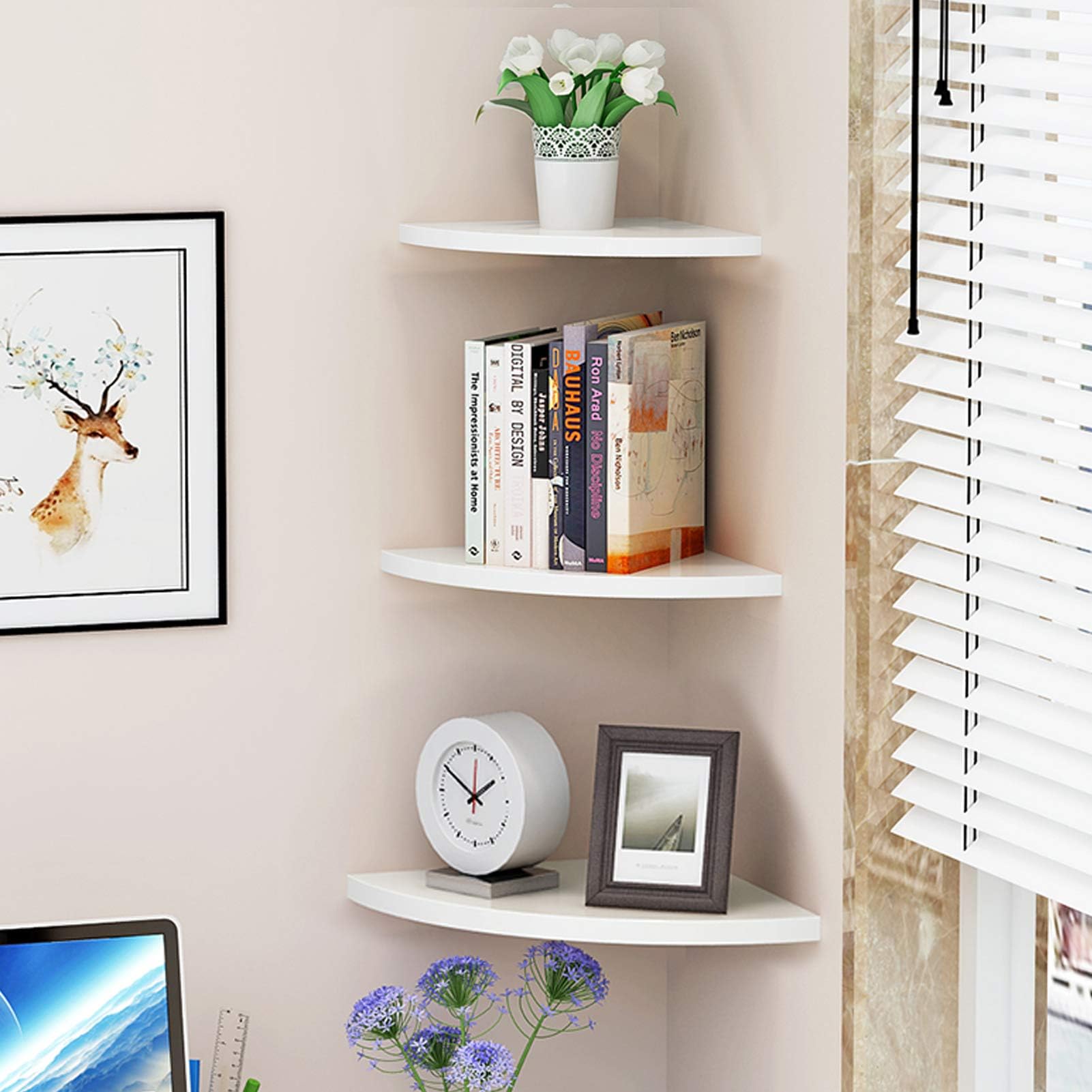 Amazon.com: Greensen Floating Corner Shelf 3 Tiers Round End Wall Mount ...
