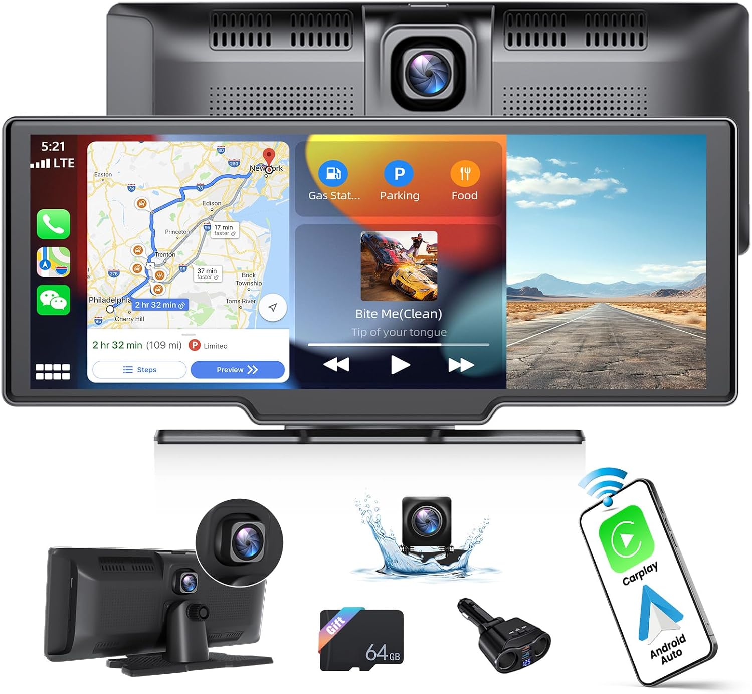 Amazon.com: 9.3 Inch Portable Car Stereo Wireless Apple CarPlay Android ...