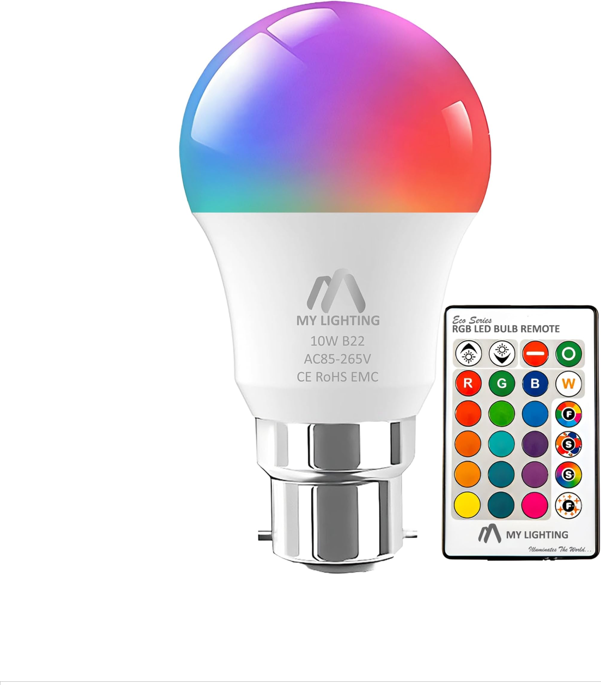 My Lighting 10W ECO Series B22 LED Bulb | Colour-Changing, Dimmable RGB ...