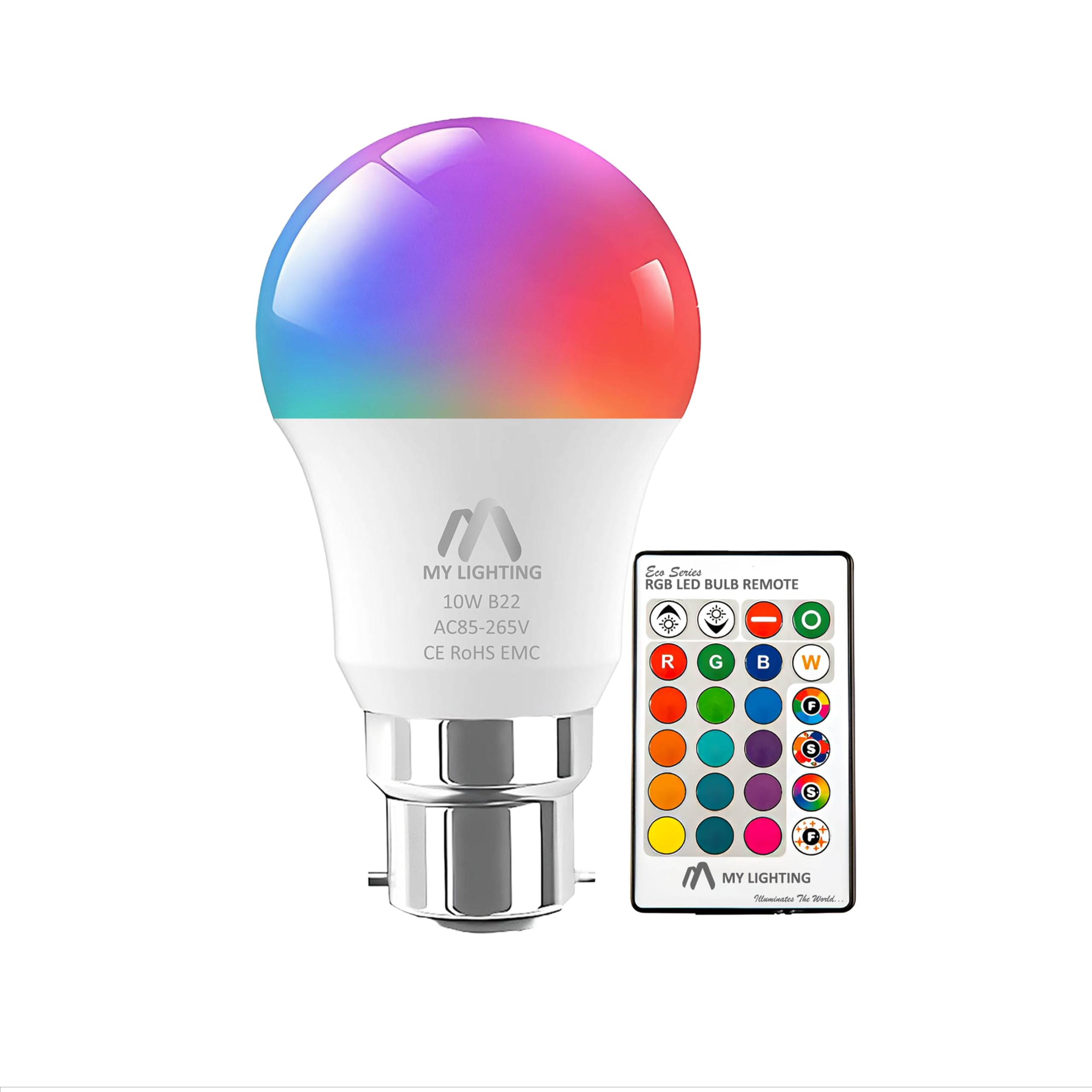 My Lighting 10W RGB LED Bulb with Remote | B22 Bayonet Base, 16 Million ...