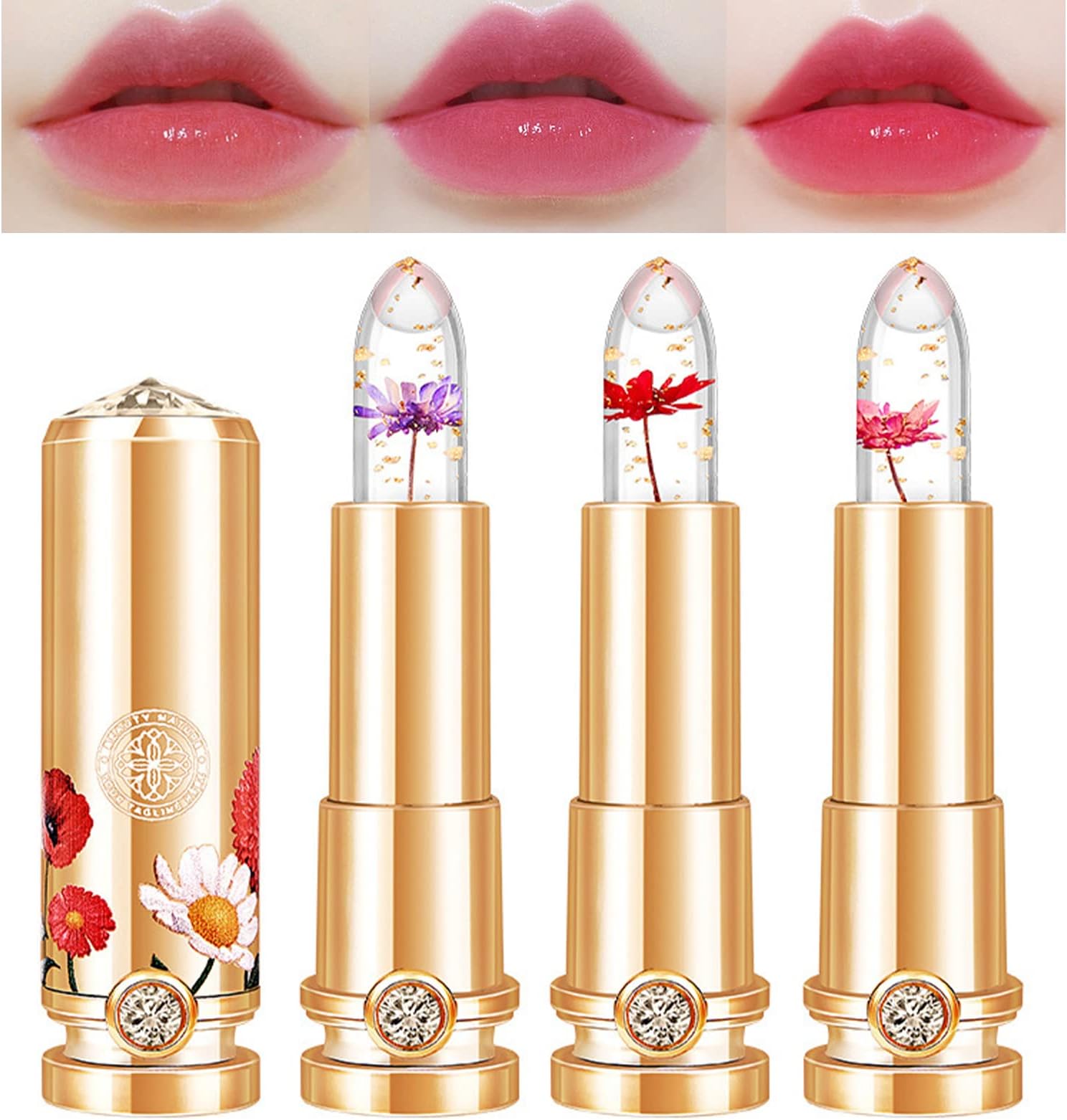 Amazon.com : Mrettick 3 Colors Crystal Flower Jelly Lipstick Set,Magic ...