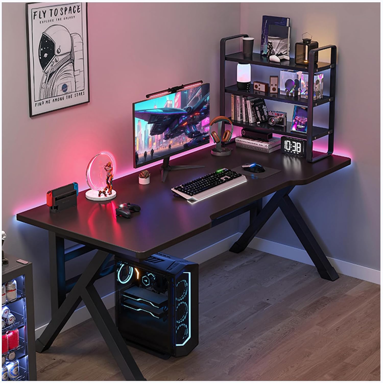 Amazon.com: Solenvar Gaming Desk 100x60cm, Ergonomic Computer Desk with ...