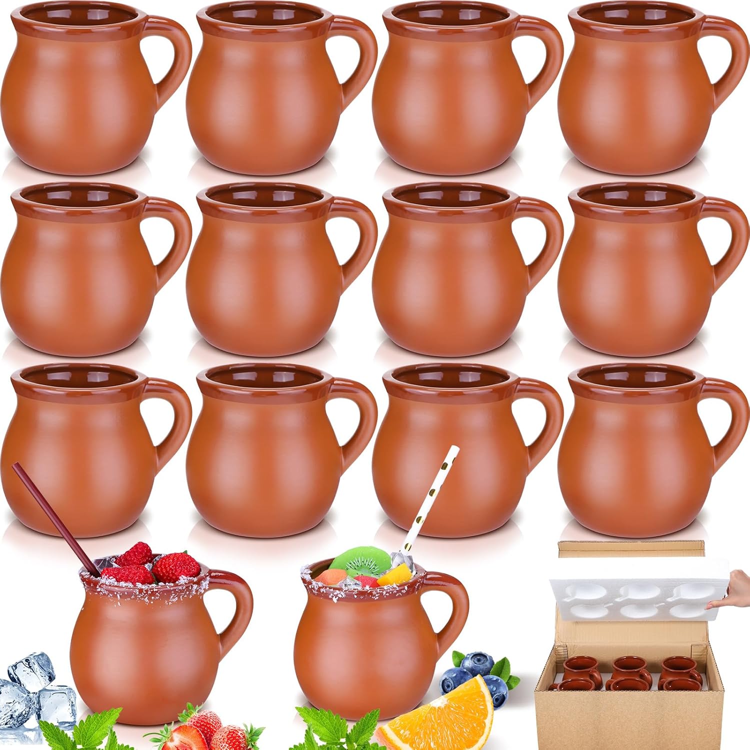 Amazon.com | Gejoy Pack of 12 12 oz Cantaritos De Barro Clay Cups ...