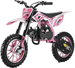 Amazon.com: Pink Dirt Bike for Kids, 49cc 2 Stroke Gas Powered Mini Motorcycle with Front Rear ...
