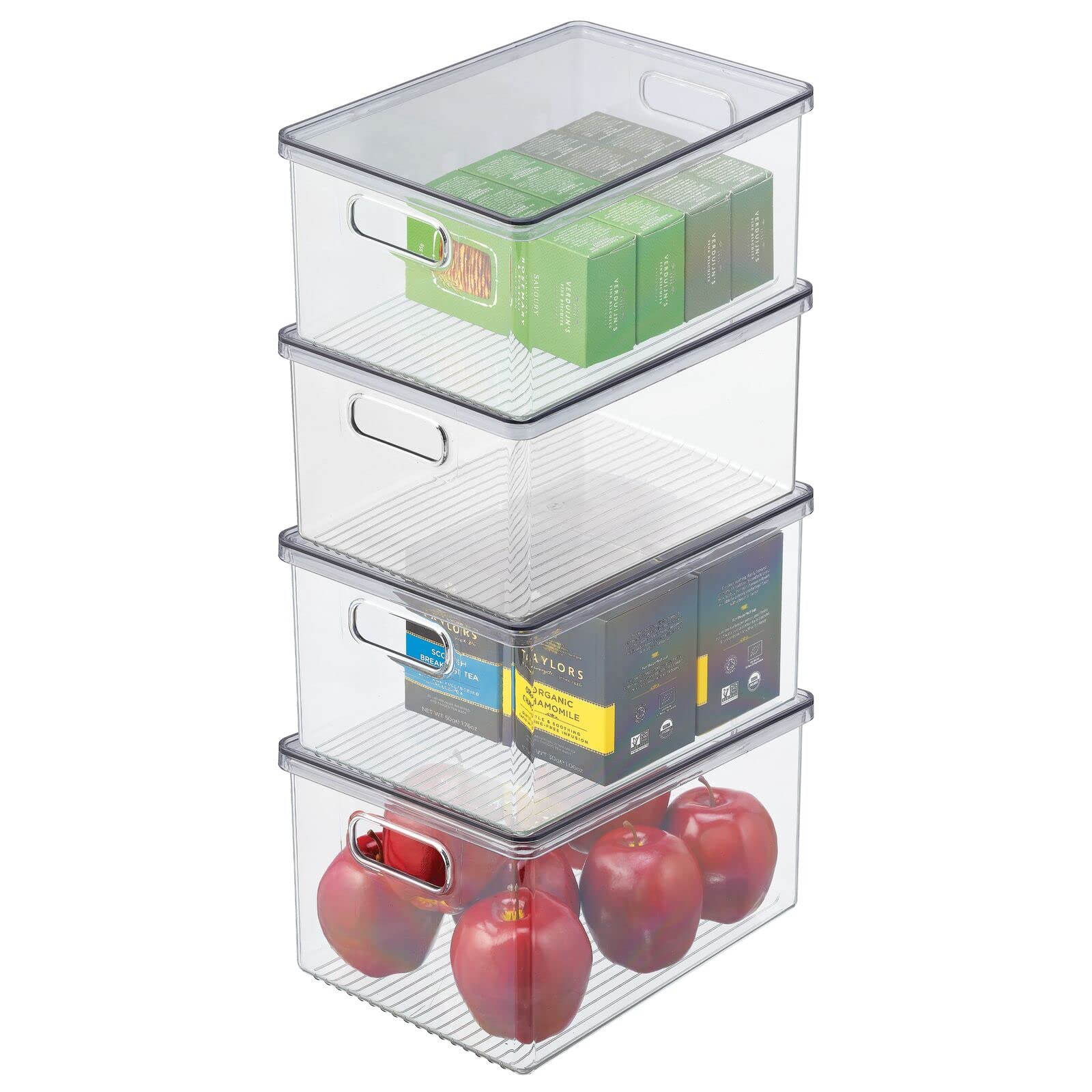 mDesign Plastic Pantry Storage Box Container with Lid and Built-In ...
