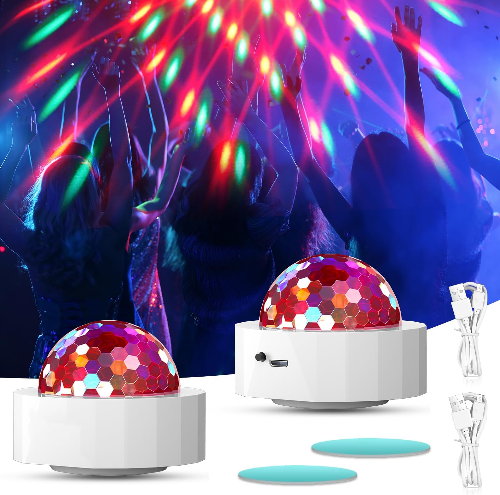 Disco Lights for Parties, 2Pcs Multi Color Mini Disco Ball Light Portable Disco Lights Sound ...
