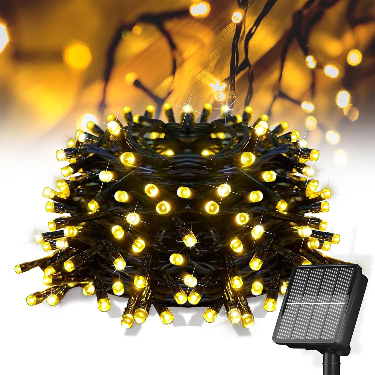 BonGu Solar Christmas Lights, 12M 100LED 8 Modes Waterproof Solar ...