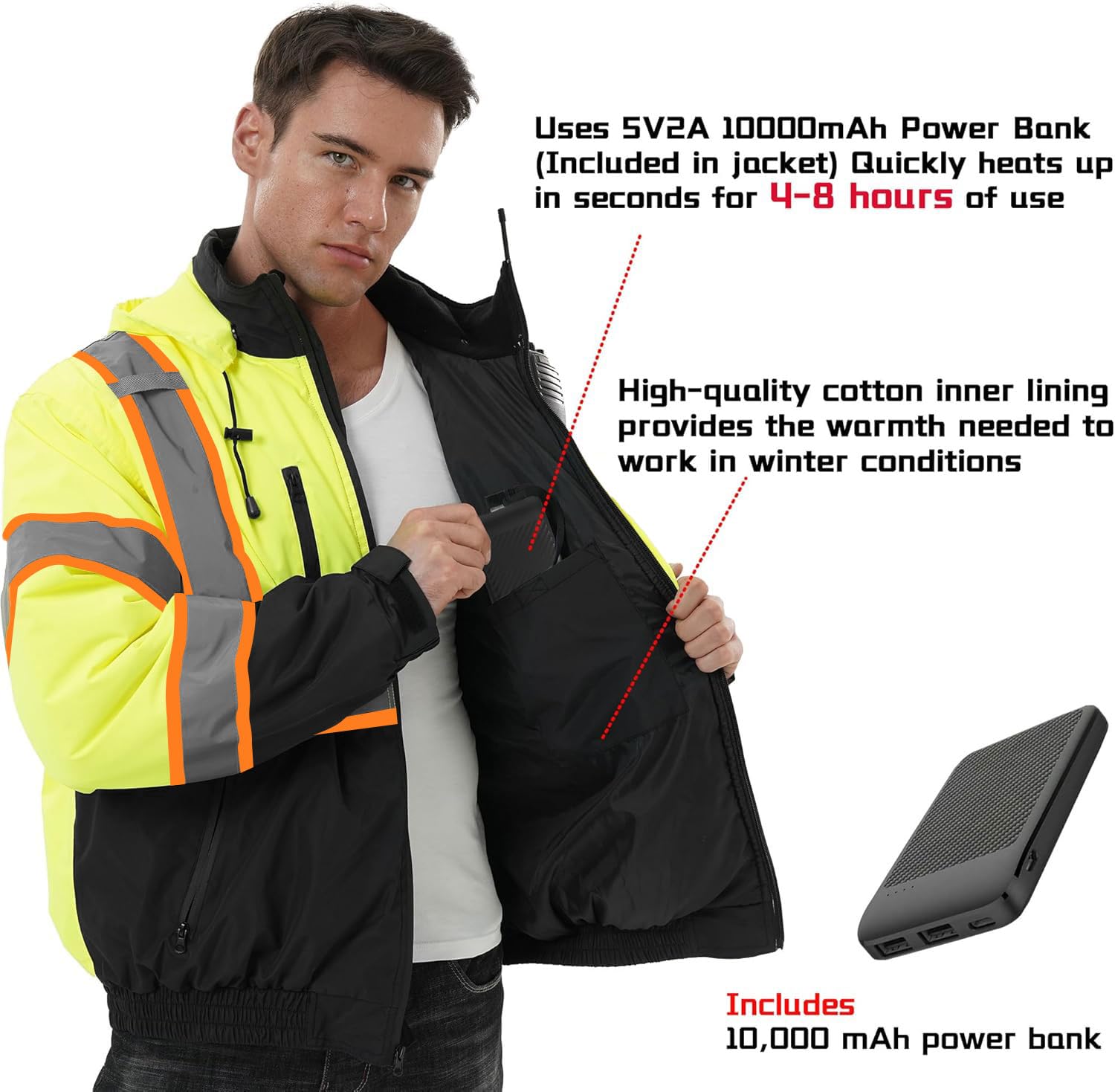 SKSAFETY Professional Level Heated Safety Bomber Jacket Class 3 Hi-Vis ...
