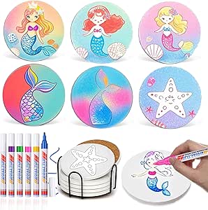 Amazon.com | Paint Your Own Mermaid Coaster with Markers,Teens Arts and ...