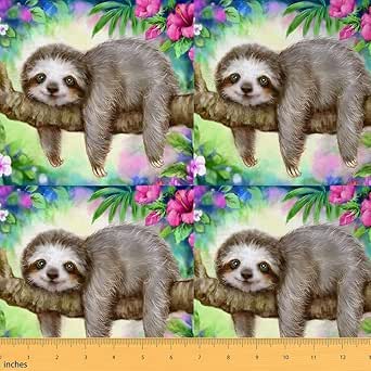 Amazon.com: jejeloiu Cute Sloth Fabric by The Yard, Kawaii Animal ...