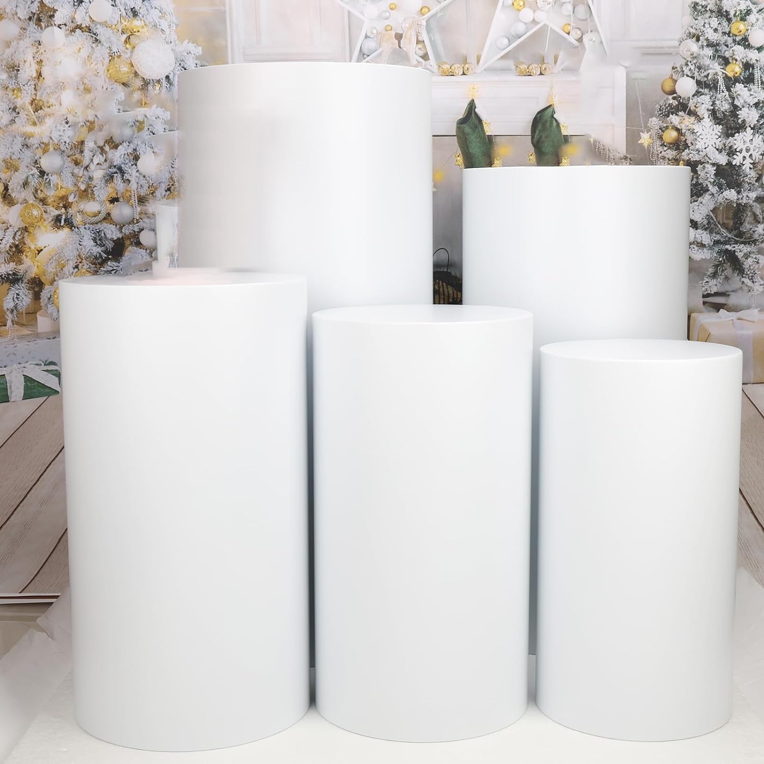 Amazon.com: 5 Pack White Spandex Cylinder Pedestal Stand Covers Round ...