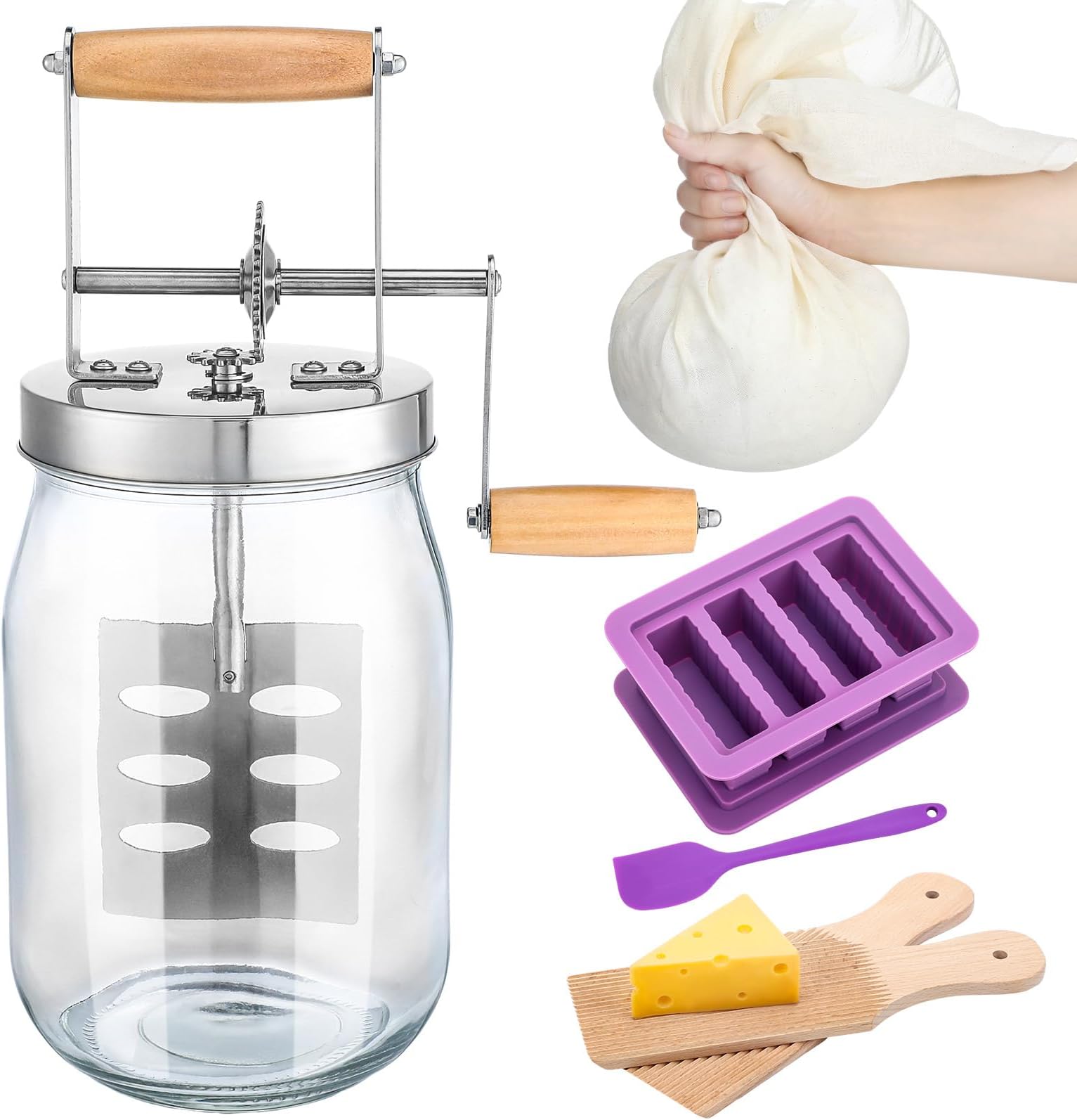 Amazon.com | Tiangrid 6 Pcs Butter Churner Hand Crank Mason Jar Set 34 ...