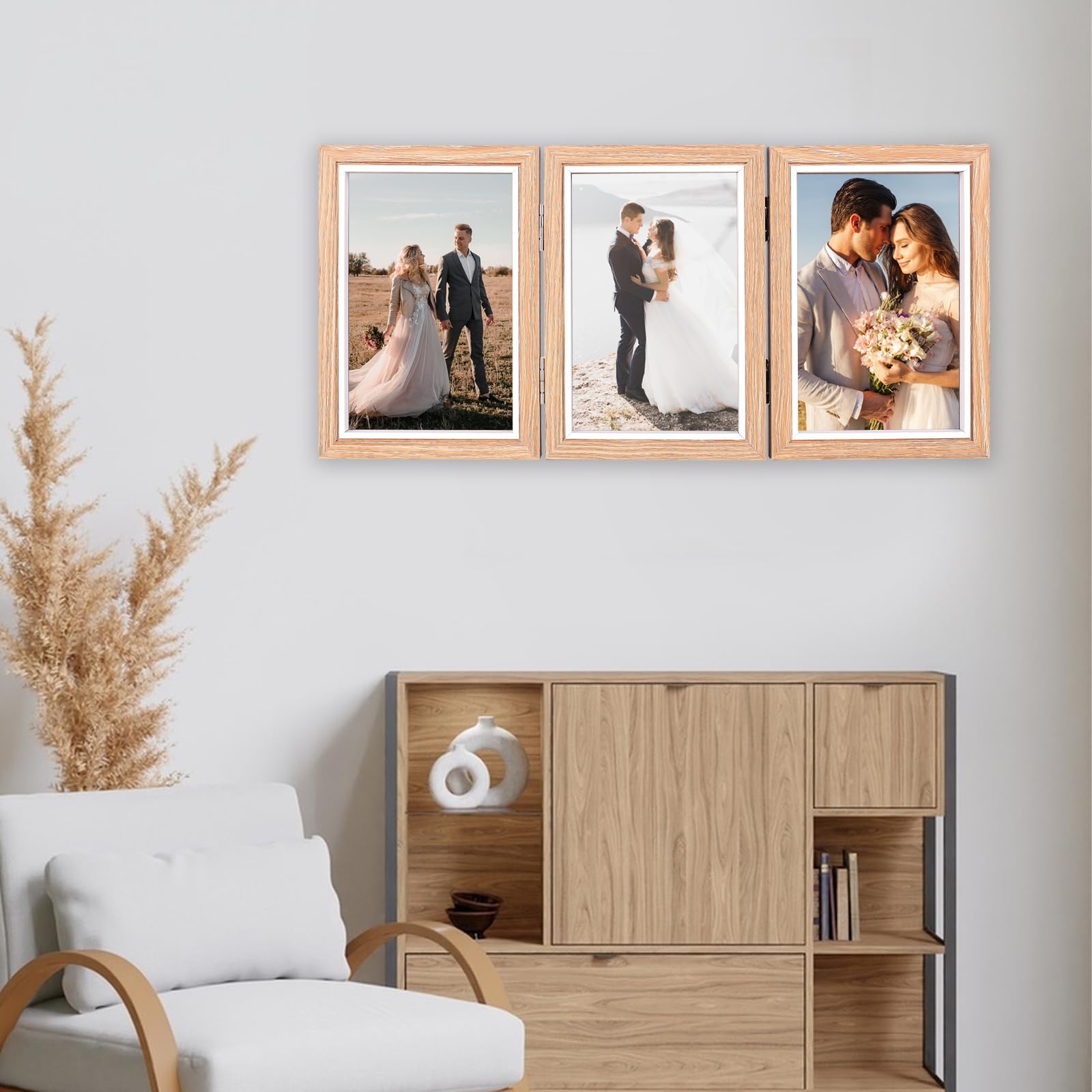 Wooden Tri Fold Picture Frame Collage Triple Fold Wooden Photo Frame