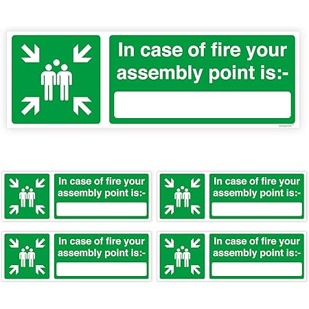 Pack of 5 Fire Assembly Point Sign Outdoor (300 x 100 mm) Fire Assembly ...