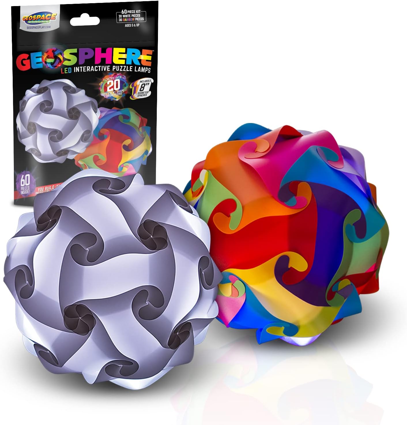 Amazon.com: GEOSPHERE 8 Inch - 60 pc White & Rainbow Colors Puzzle Kit ...