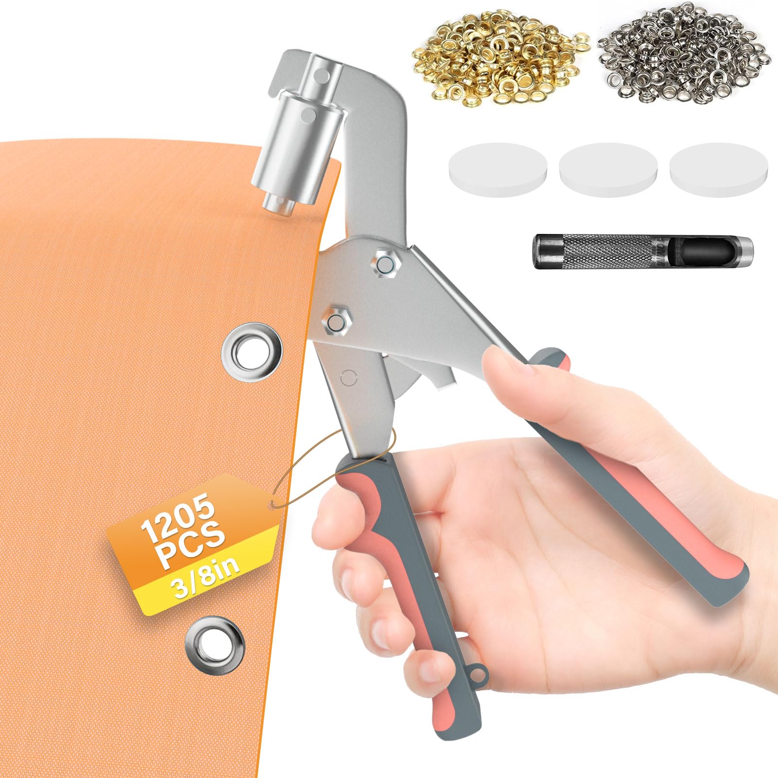 Grommet Tool Kit,600 PCS 3/8 Inch Grommet Kit(10mm) Brass Grommet Kit ...