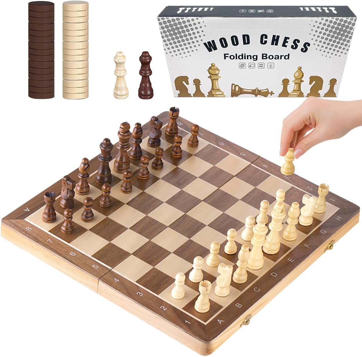 Chess Magnetic Wooden Chess Board Set 2 In 1 Folding Wood Board Game ...