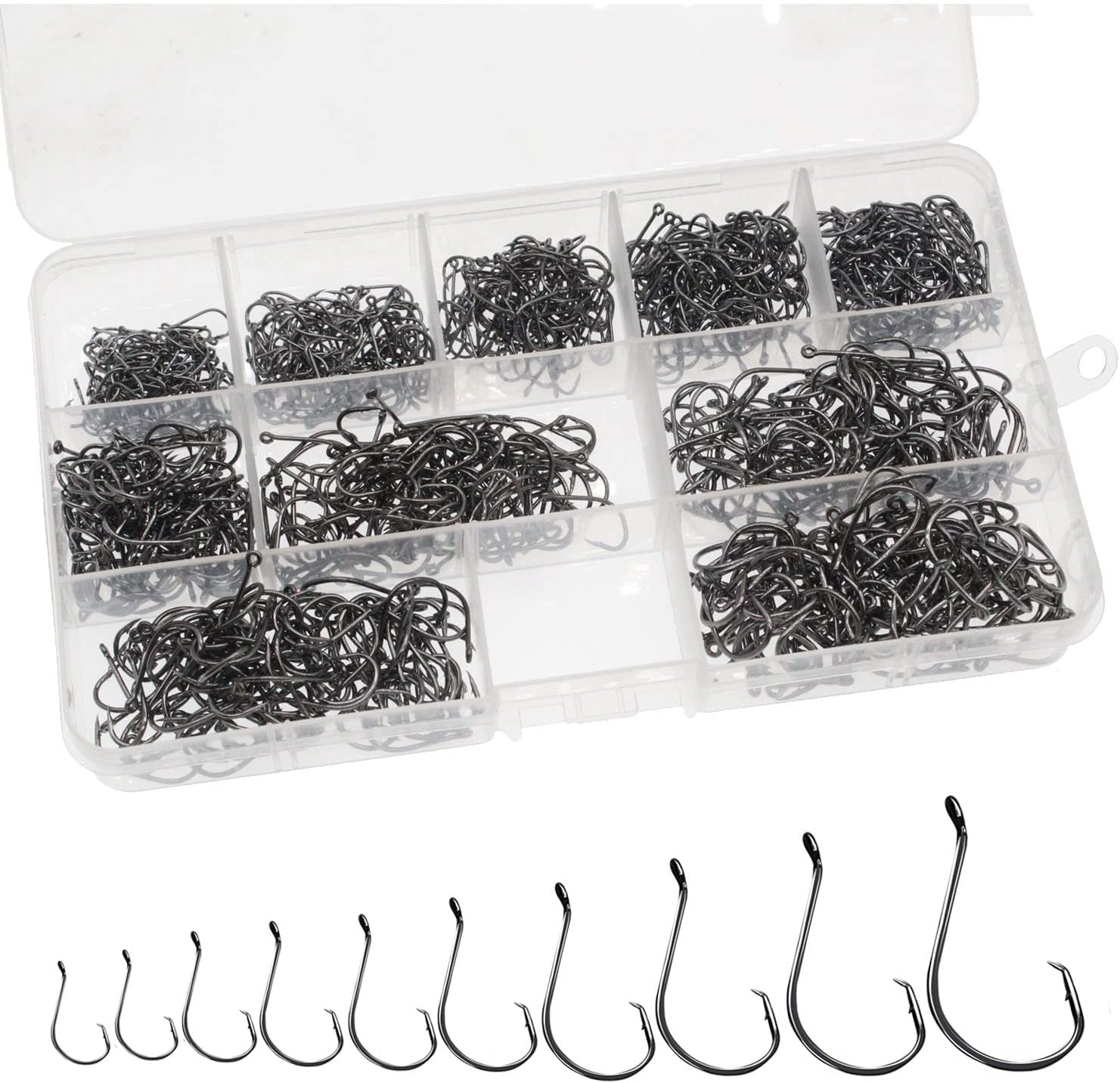 Amazon.com : 1000 Pcs High-Carbon Steel Barbed Fishing Hooks, 10 Sizes Small Saltwater ...