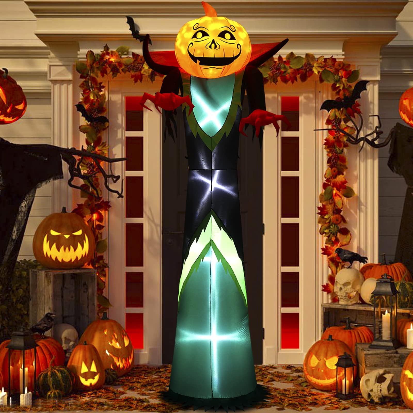Amazon.com: 12FT Halloween Inflatables Decoration Outdoor Giant Pumpkin Reaper Ghost with 3 ...