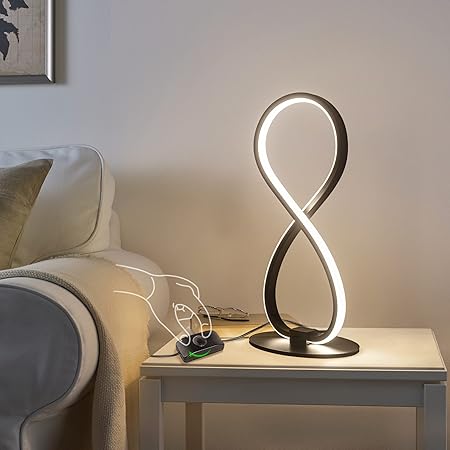 Mayful Modern Table Lamp, LED Spiral Lamp, Black Bedside Lamp with ...