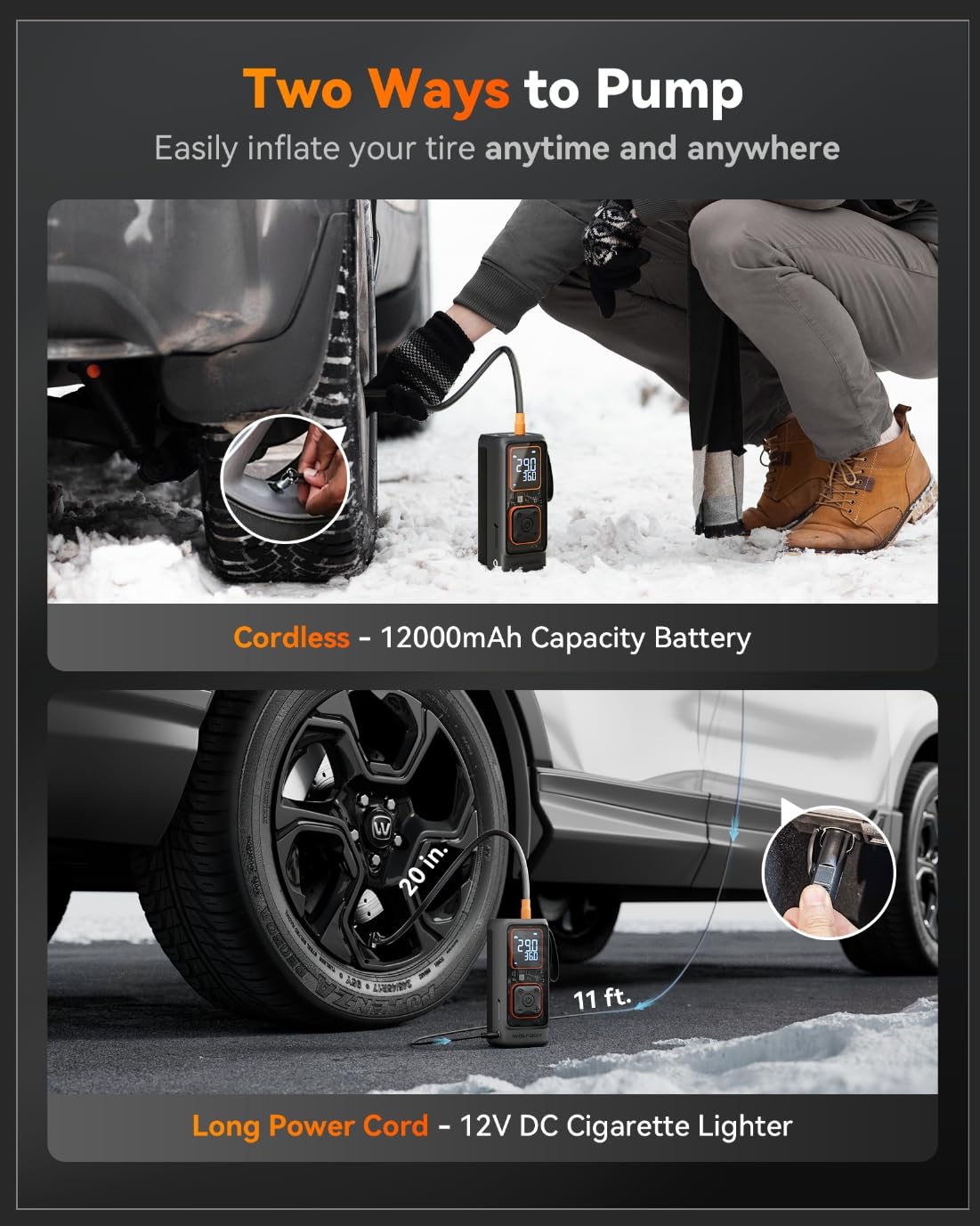 Snapklik.com : WOLFBOX 12000mAh&150PSI Tire Inflator Portable Air ...