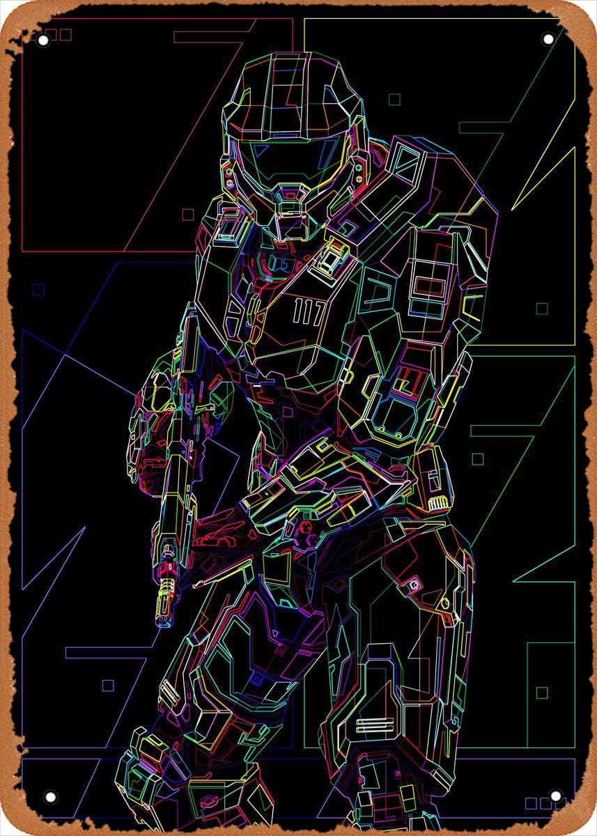 Movie arcade game poster metal tin sign Neon line art master chief Neon ...