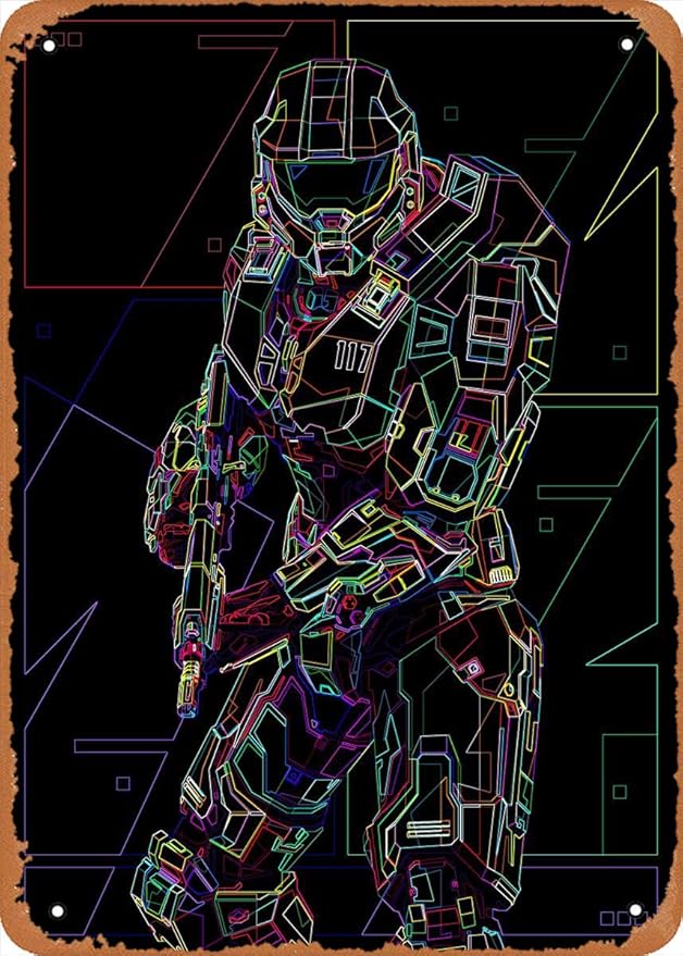 Movie arcade game poster metal tin sign Neon line art master chief Neon ...